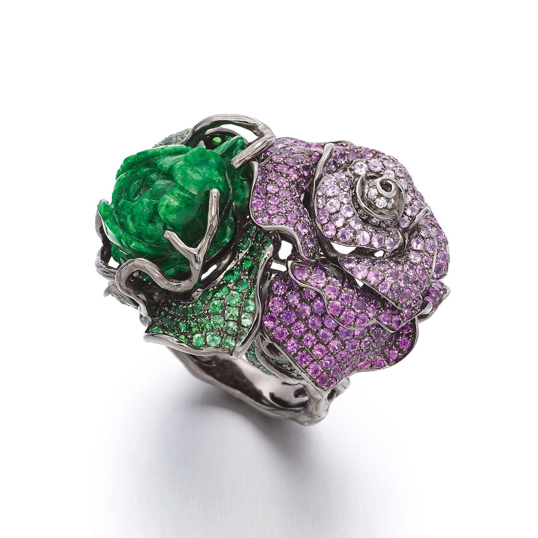 Rose pink sapphire and jade ring | Wendy Yue | The Jewellery Editor