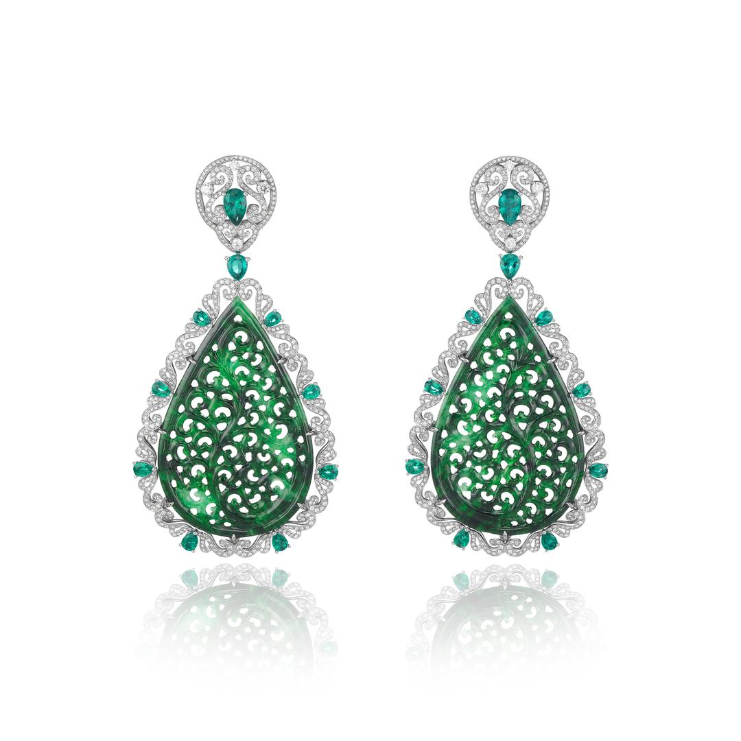 Haute Joaillerie jadeite, emerald and diamond earrings | Chopard | The ...