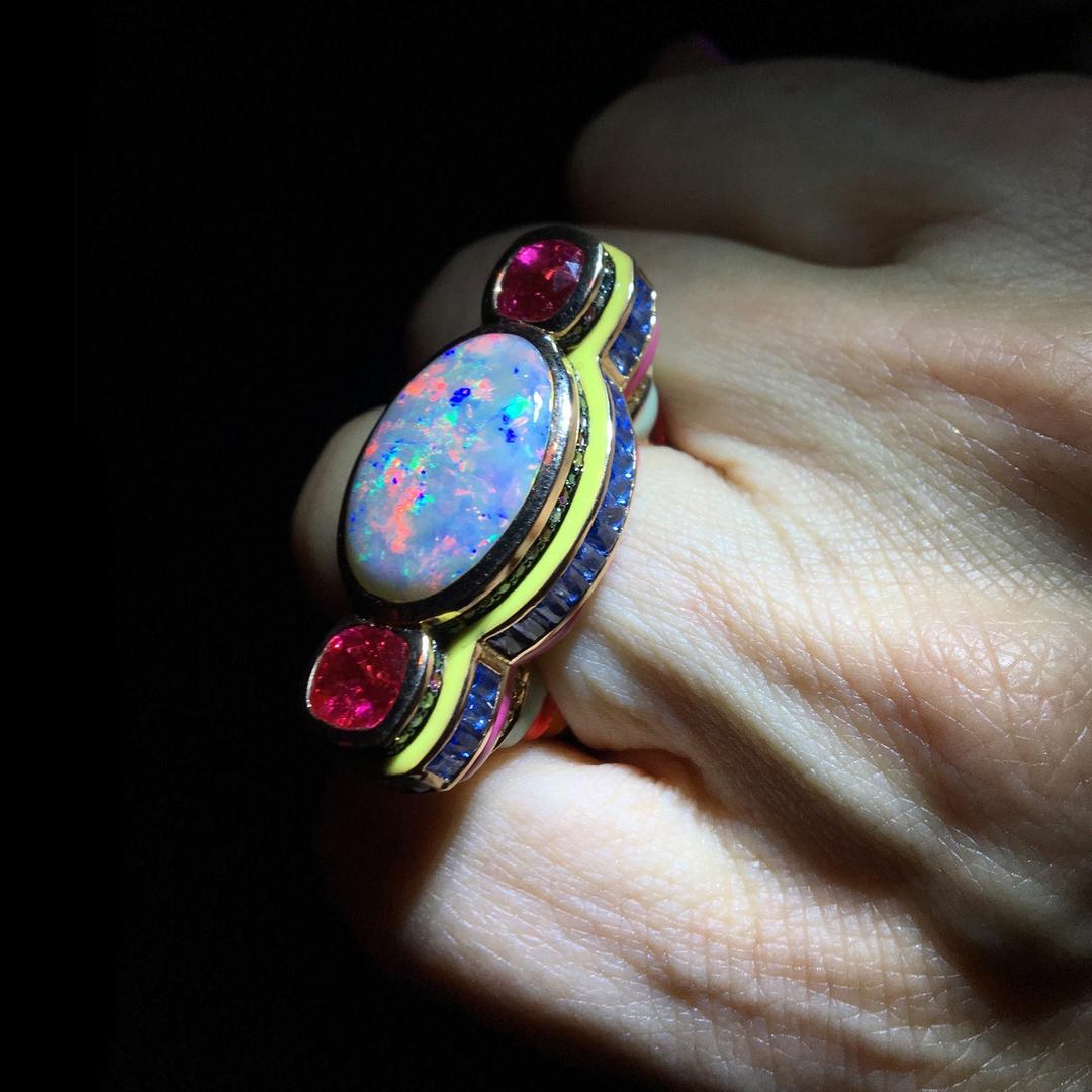 Poptails Temple opal and spinel cocktail ring | Solange Azagury ...
