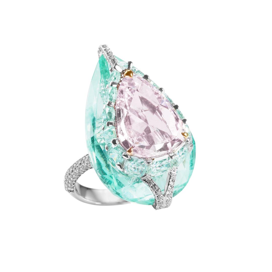 Kissing Diamonds pink diamond and green beryl ring | Boghossian | The ...