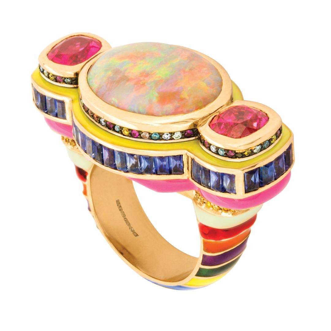 Poptails Temple opal and spinel cocktail ring | Solange Azagury ...