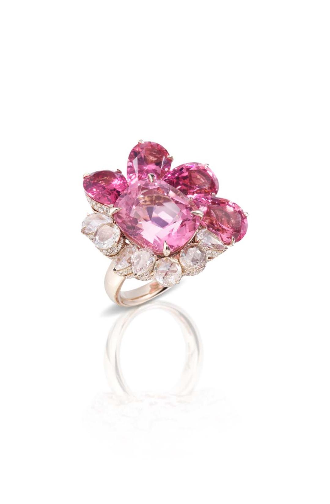 Pomellato Pom Pom ring featuring pink tourmalines and