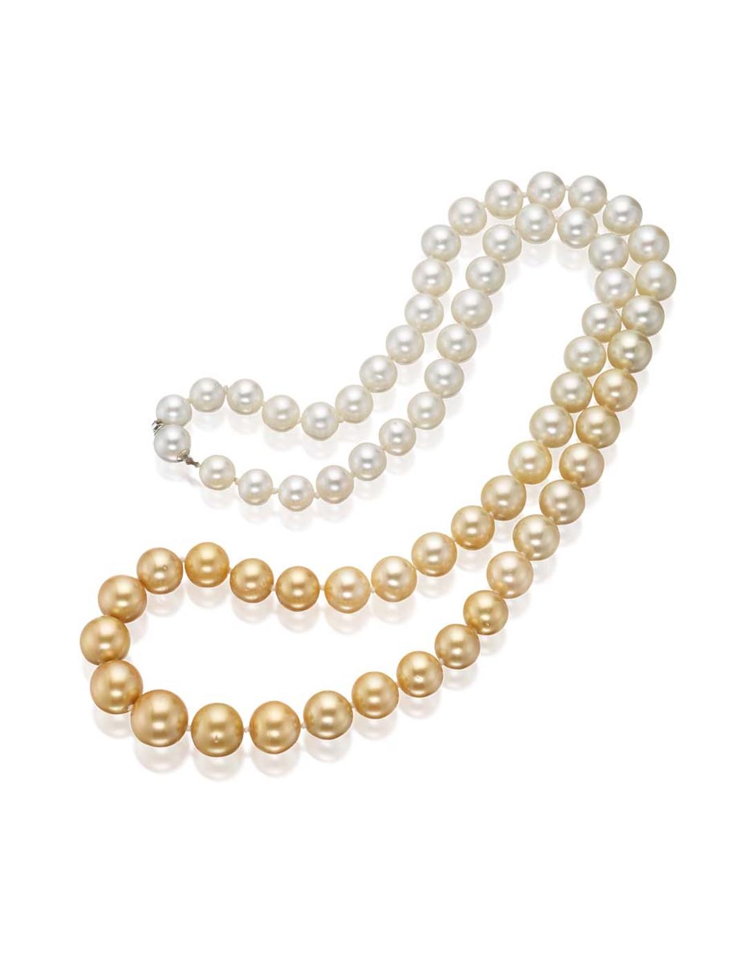 Marina B pearl necklace strung with 71 natural colour South